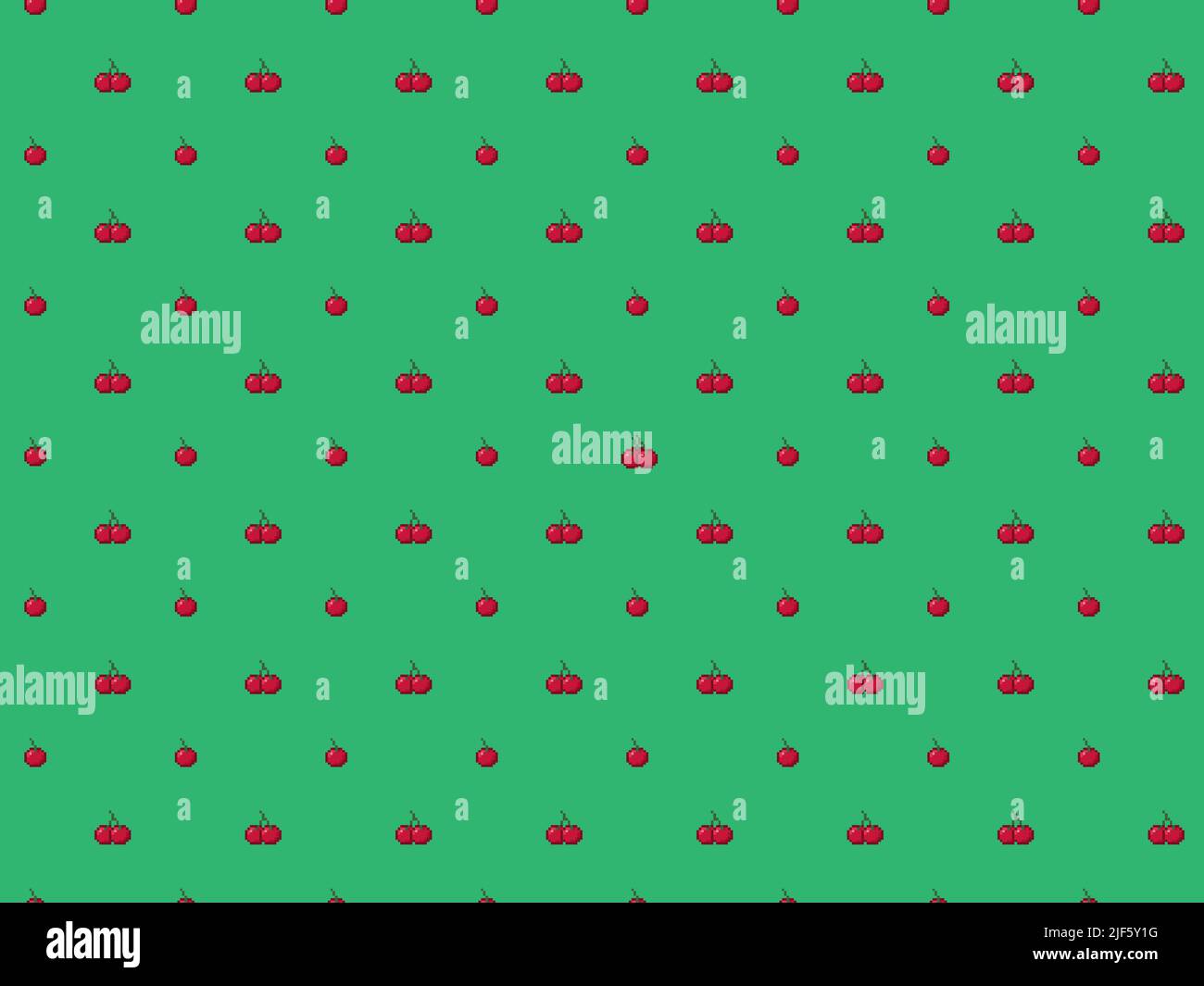 Pixel red cherry on green background - high res seamless pattern Stock ...