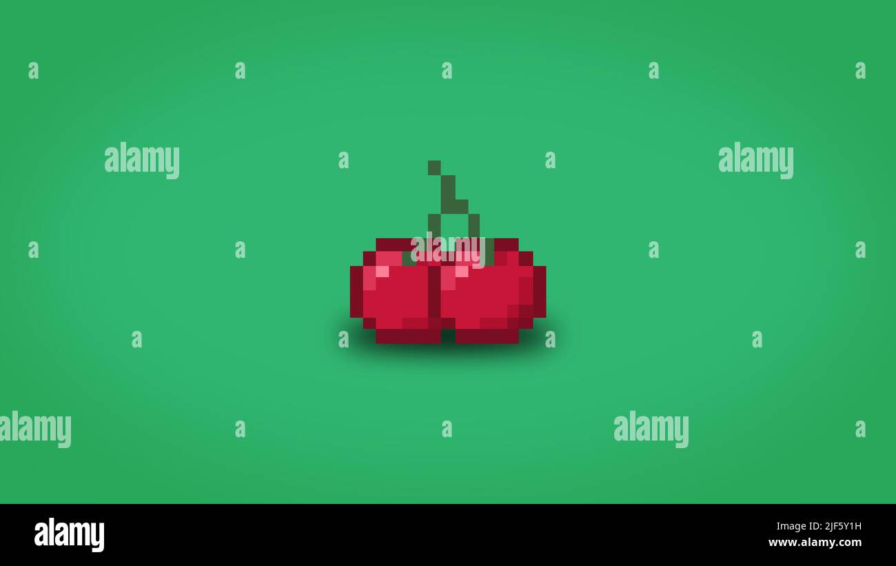 Pixel red cherry on green background - high resolution 8 bit wallpaper ...
