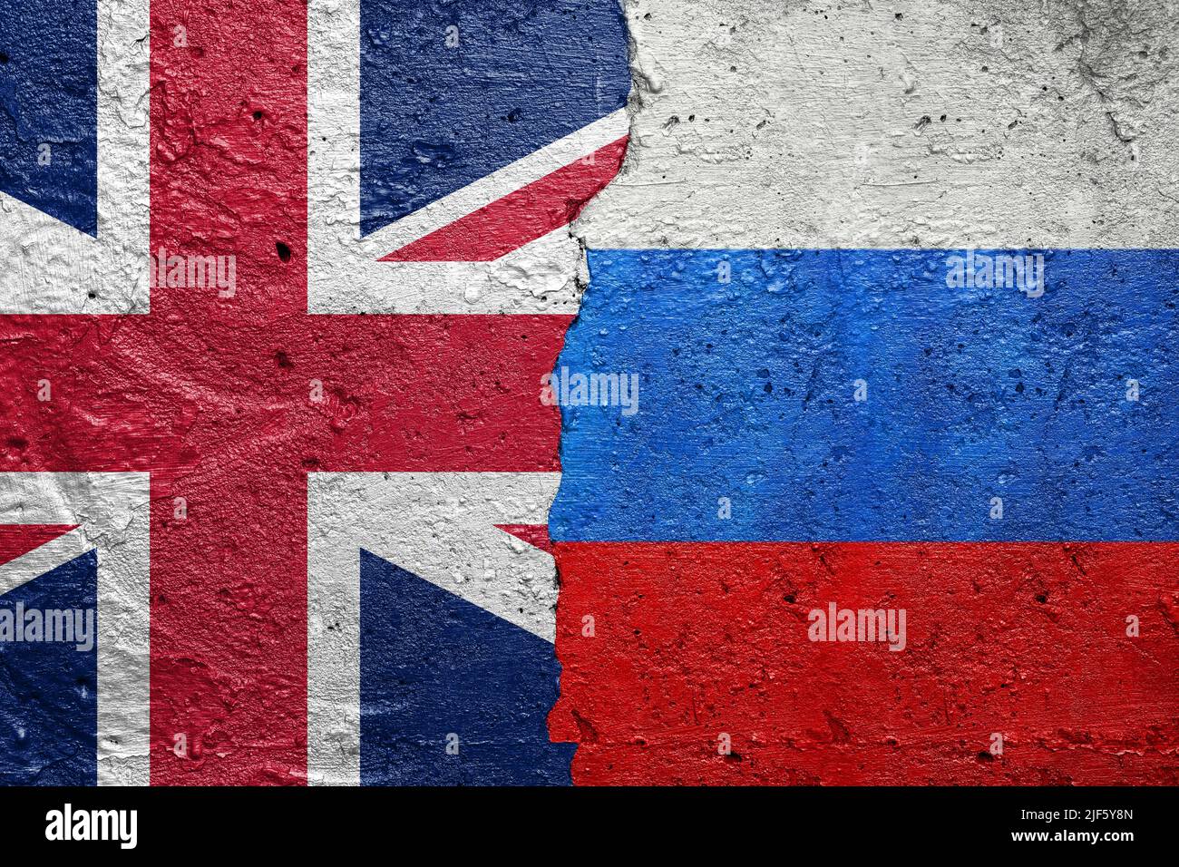 United Kingdom England vs Russia - Cracked concrete wall painted with a ...