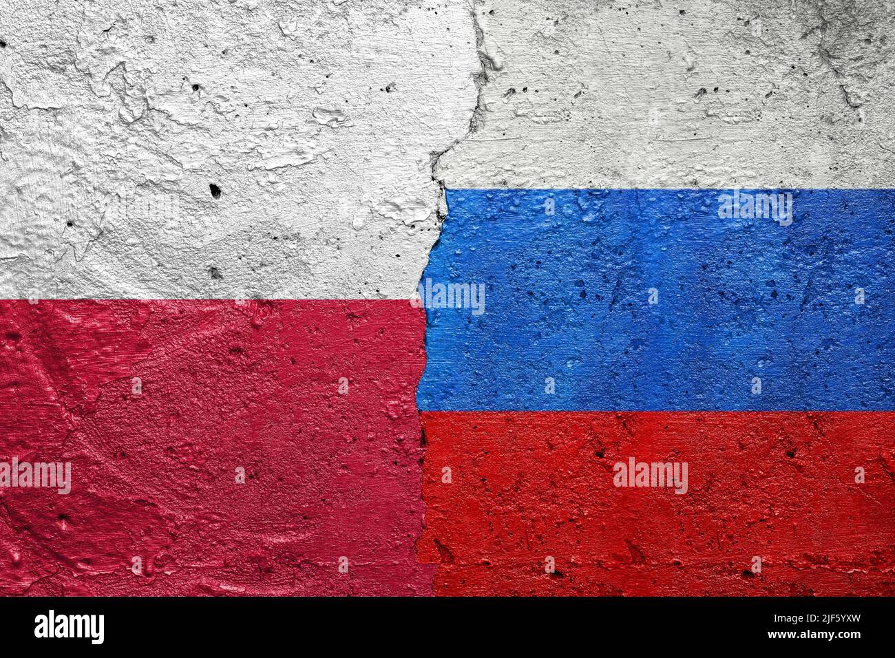 Poland and Russia flags - Cracked concrete wall painted with a Polish ...