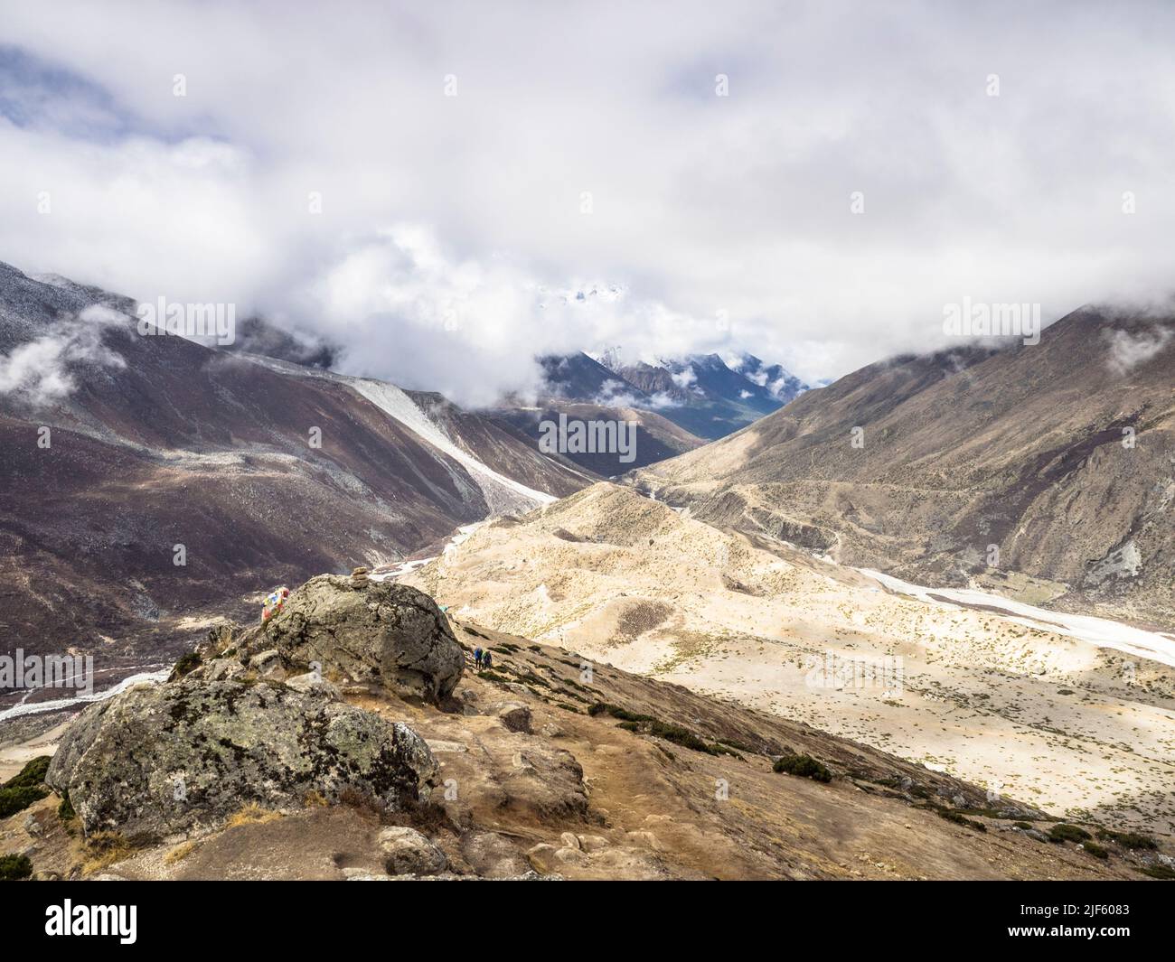 Low spring cloud over the confluence of the Imja Khola and Khumbu Khola ...