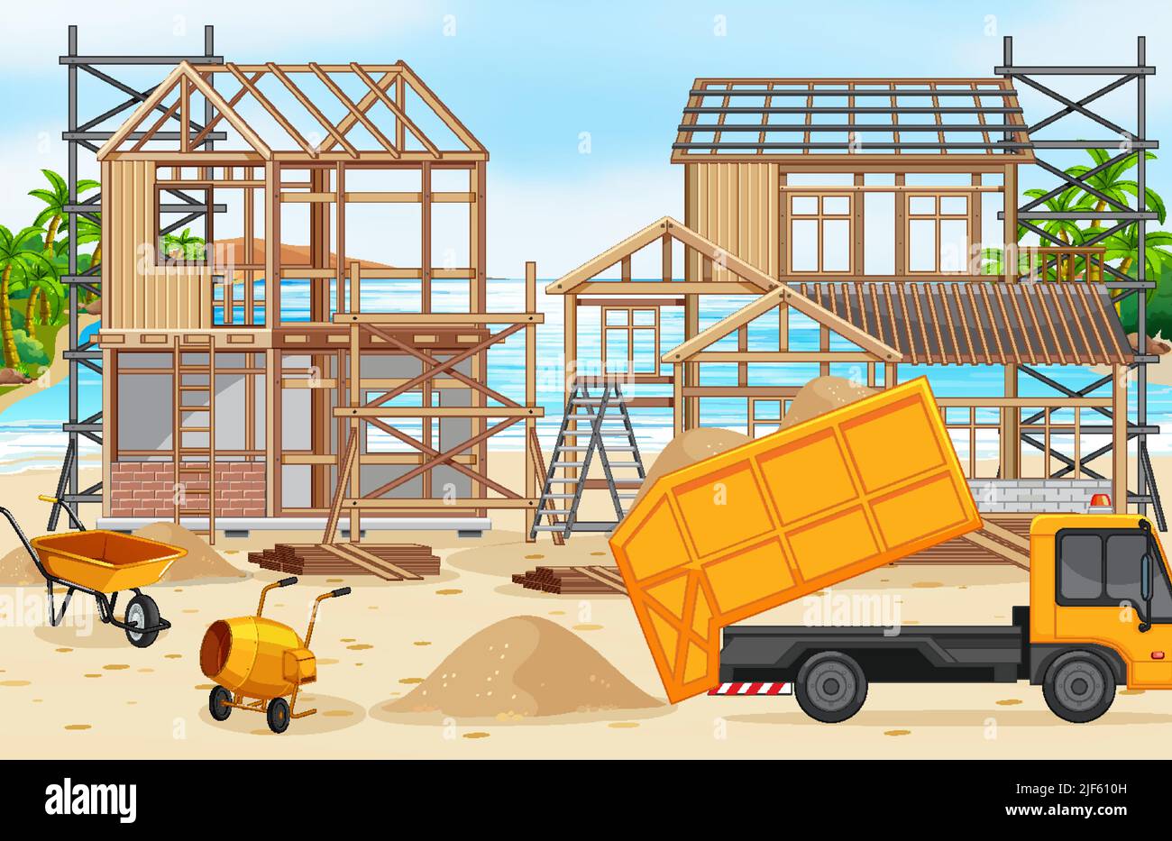 Cartoon scene of building construction site illustration Stock Vector ...