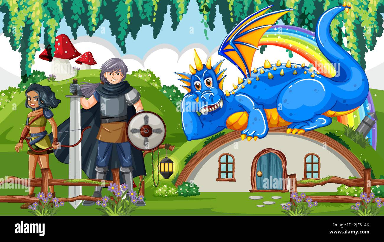 Fantasy folk cartoon characters in the forest illustration Stock Vector ...