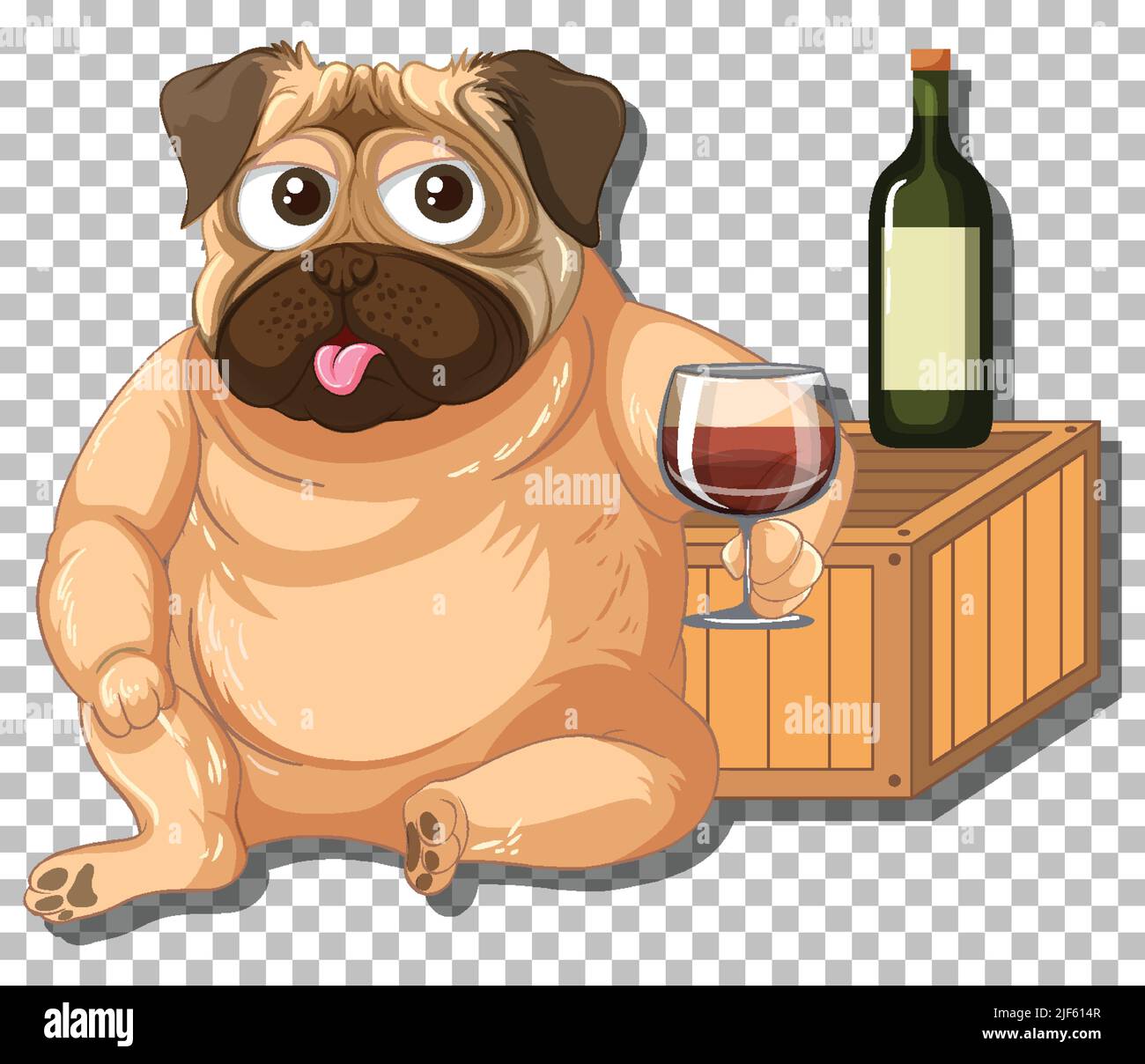 Pug dog drinking wine cartoon character illustration Stock Vector Image ...