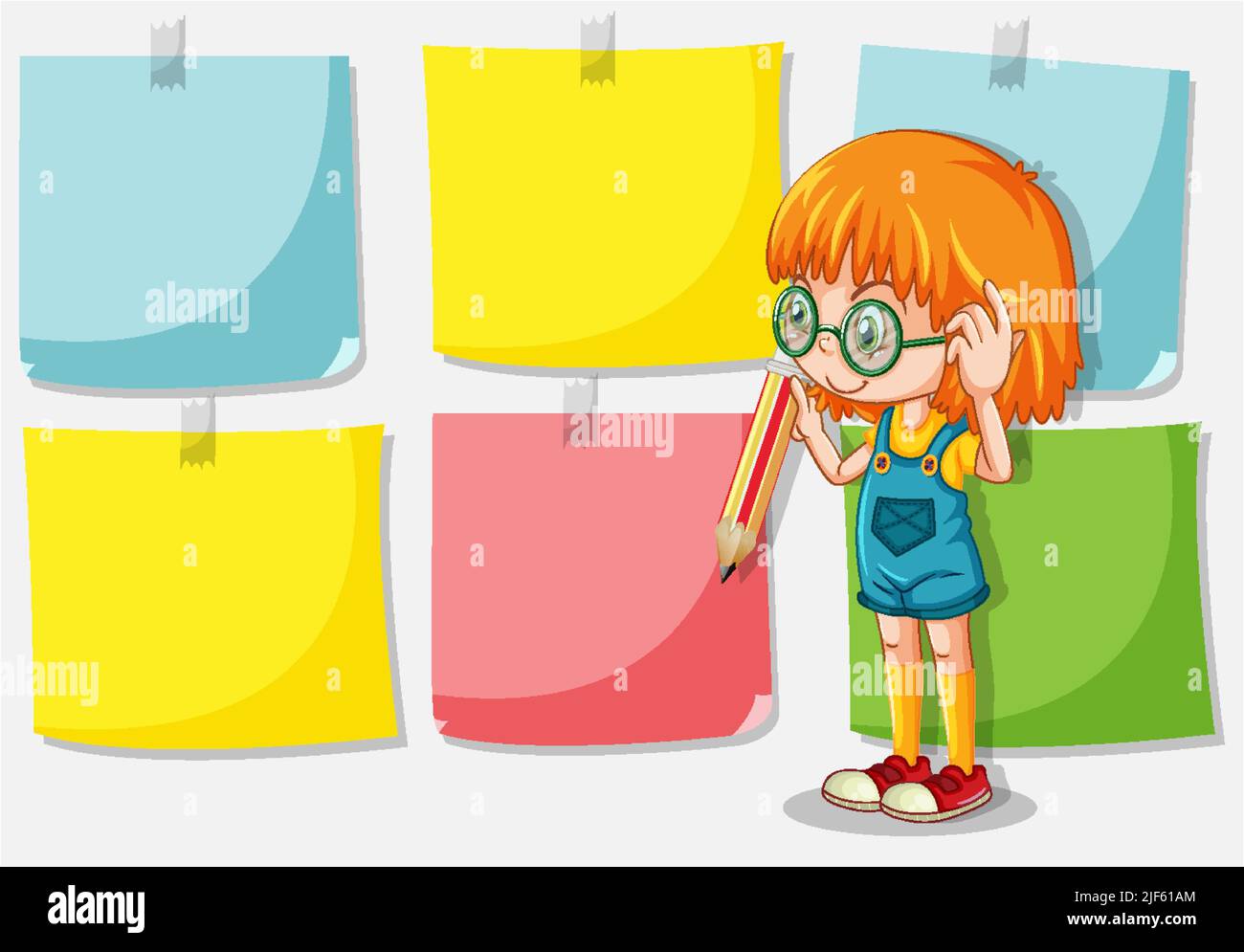 Cute girl cartoon character with colour notepad illustration Stock ...