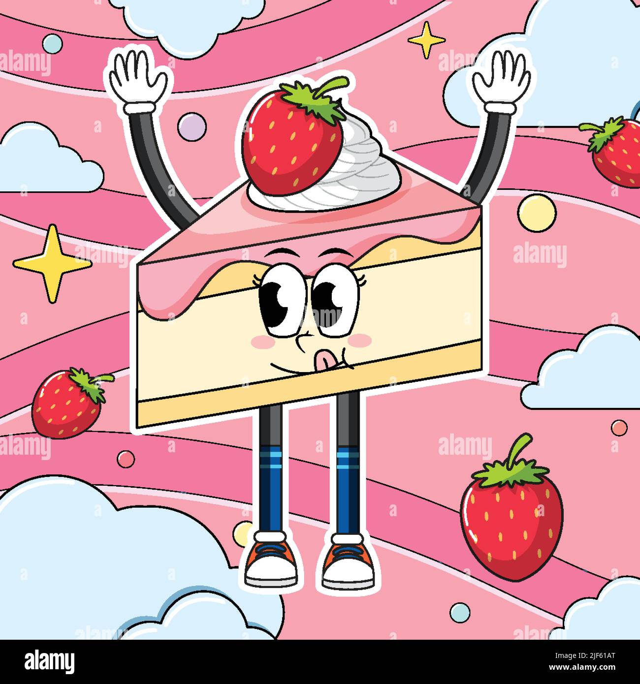 Funny strawberry cake cartoon character illustration Stock Vector Image ...