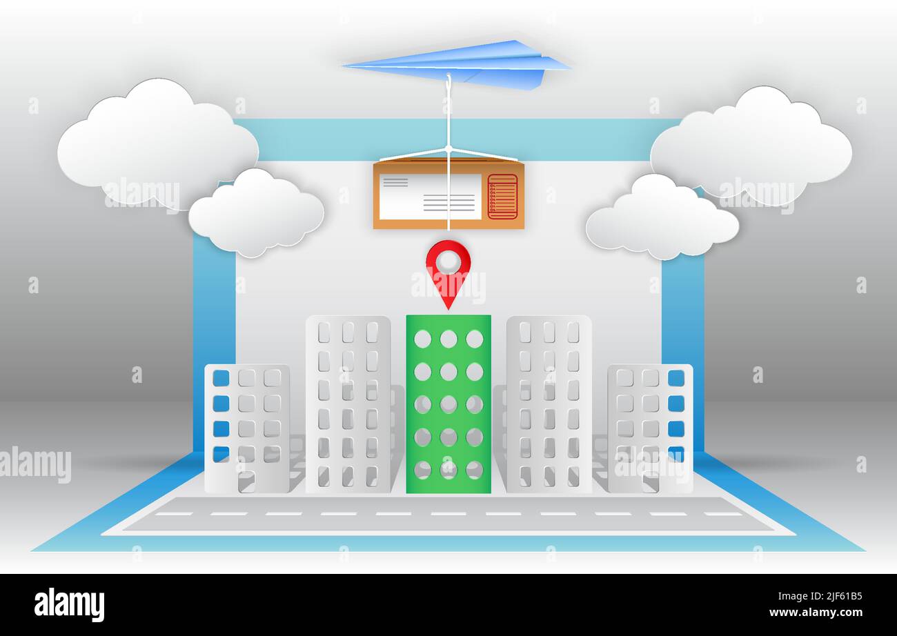 vector and illustration paper cut-out style with blue paper plane ...