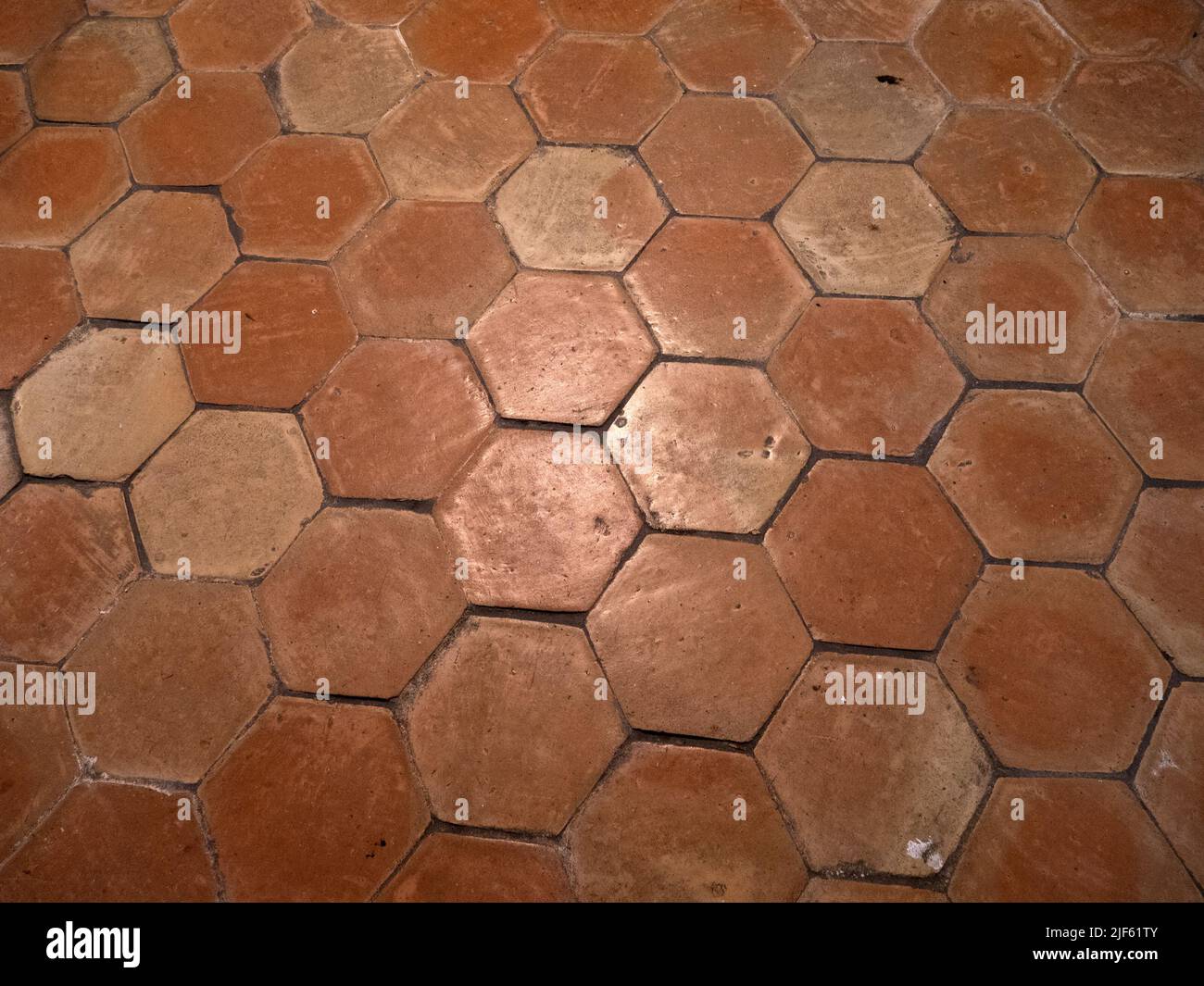 old hexagonal ceramic tiles floor detail texture Stock Photo - Alamy