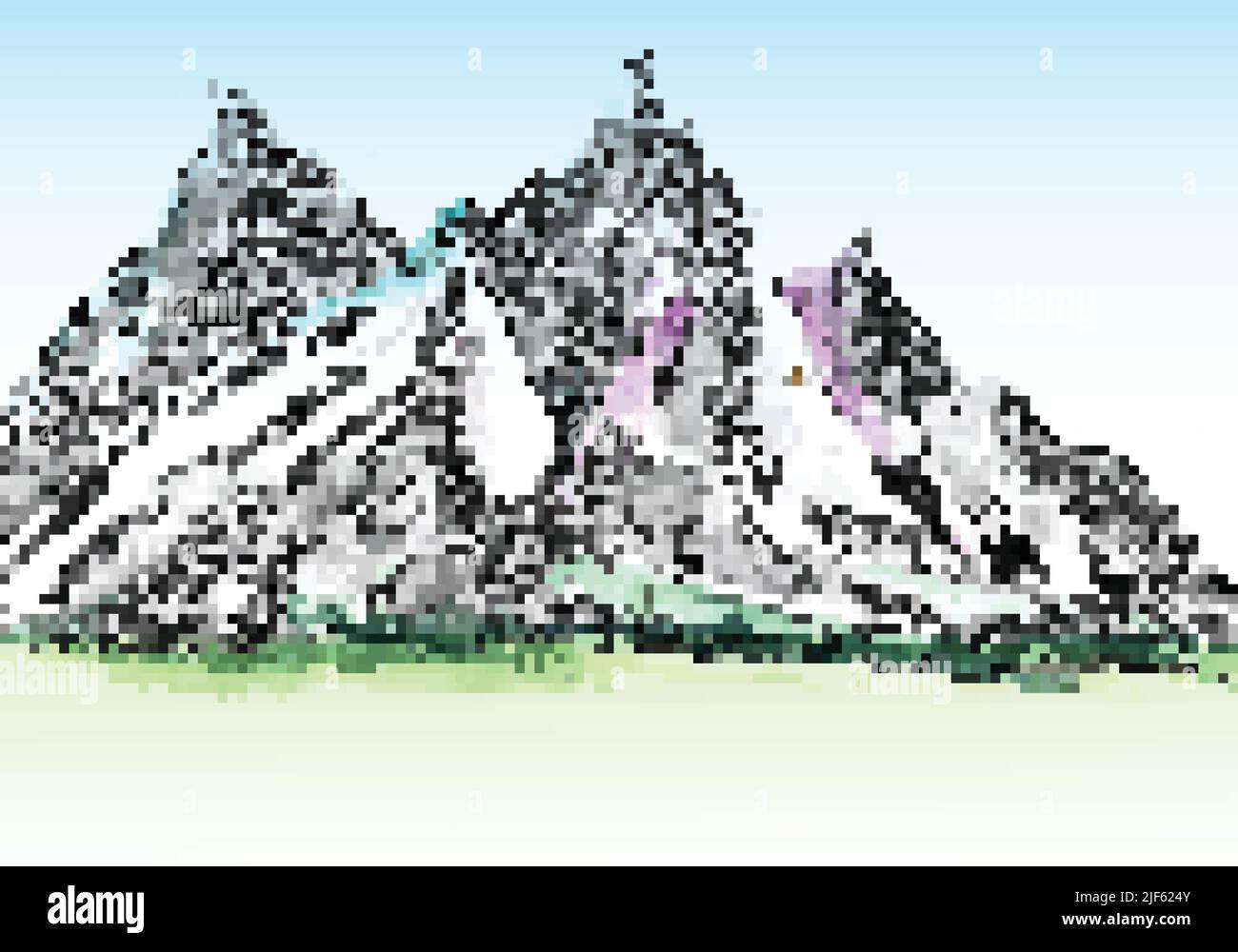 Beautiful hand draw landscape with mountain sketch colorful background ...