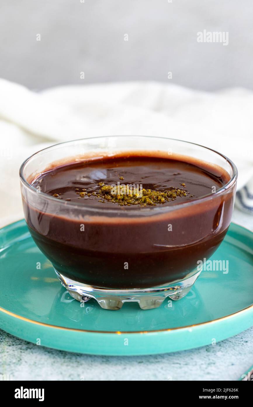 Supangle dessert or sup dessert on stone background. Chocolate pudding ...