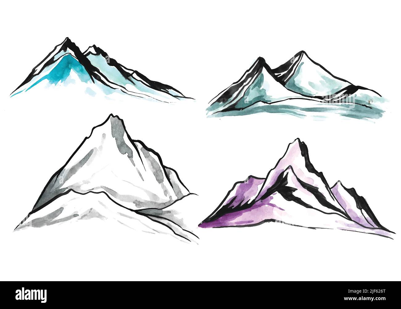 Modern hand draw landscape with mountain set design Stock Vector Image ...