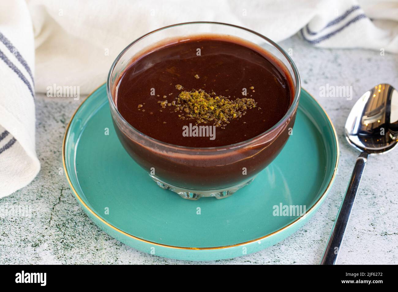 Supangle dessert or sup dessert on stone background. Chocolate pudding ...