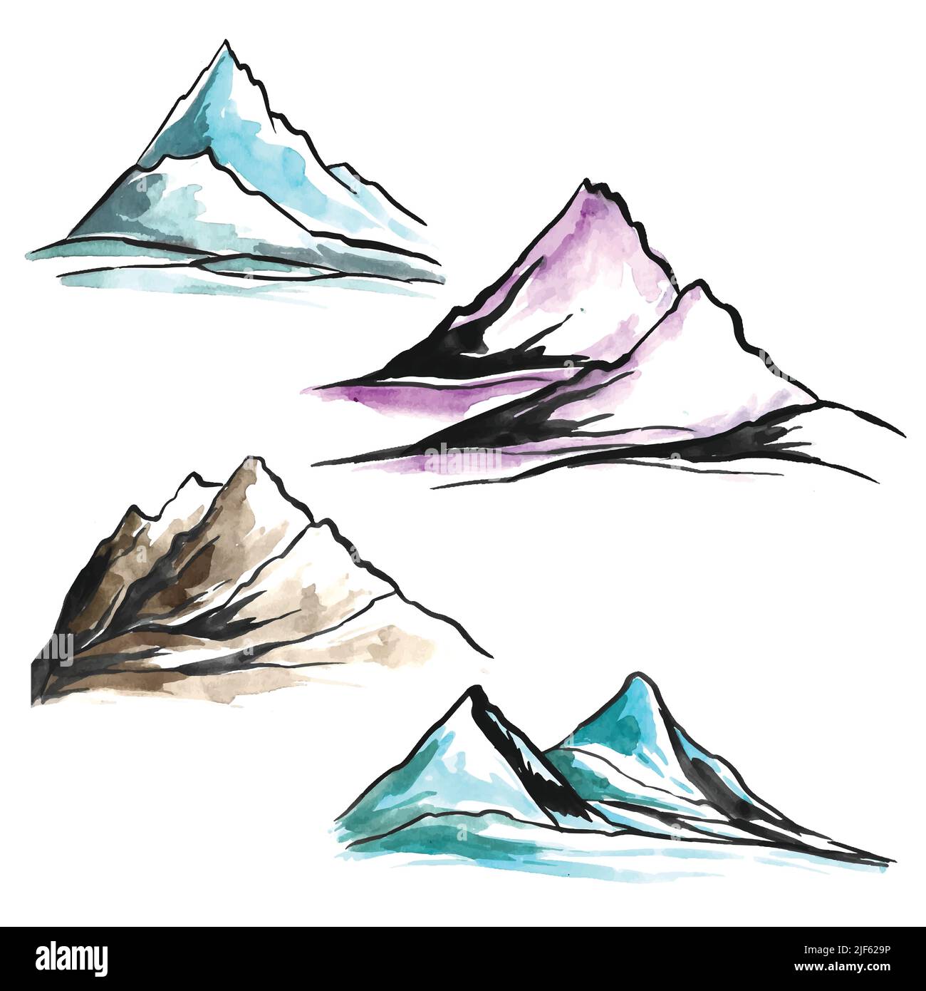 Modern hand draw landscape with mountaincolorful set background Stock ...