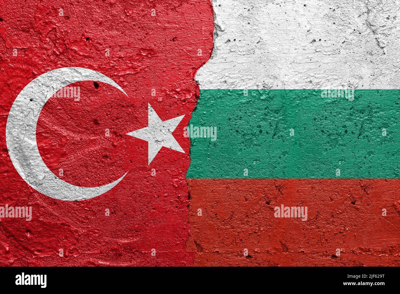 Turkey and Bulgaria - Cracked concrete wall painted with a Turkish flag ...