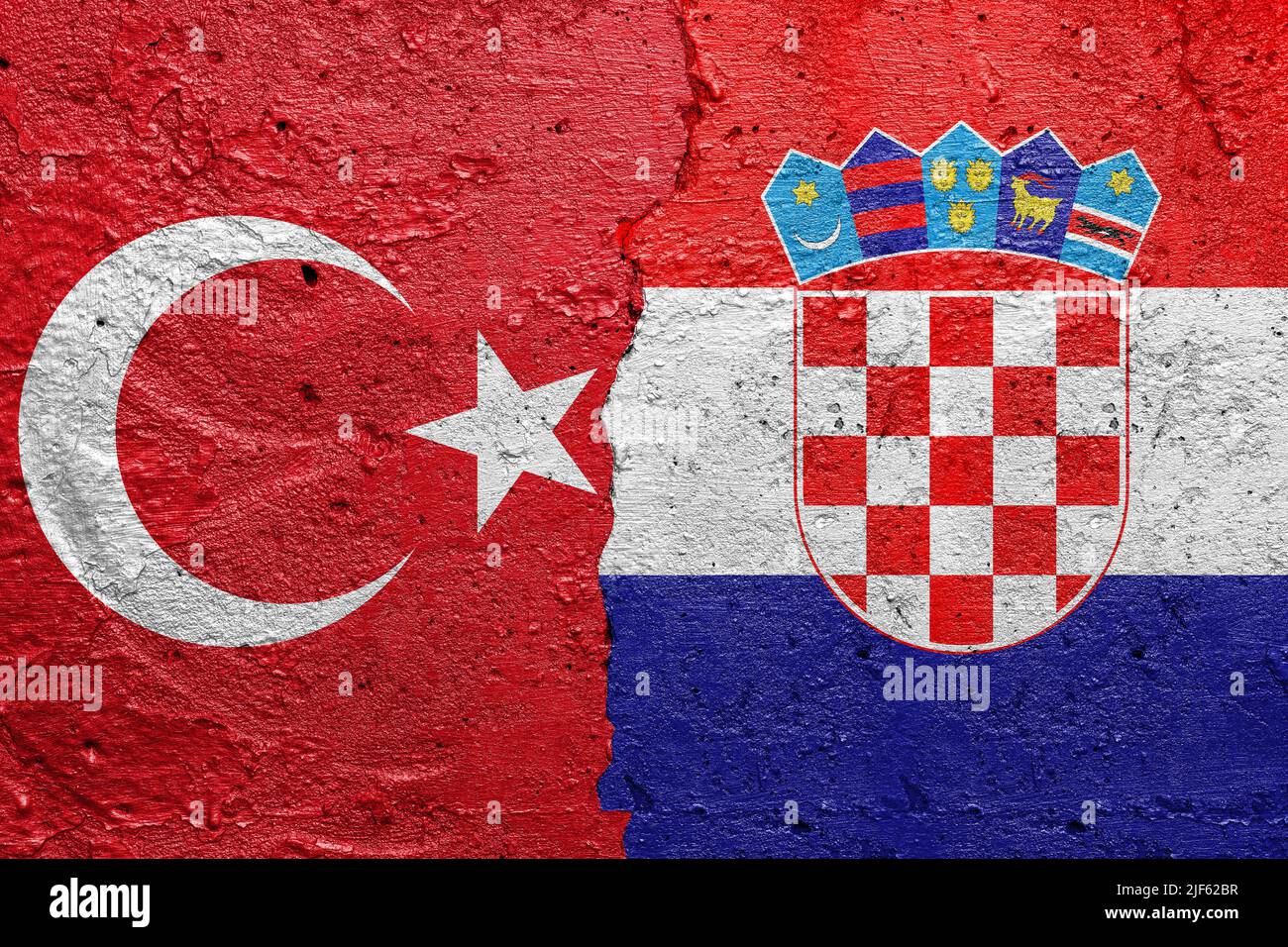 Turkey and Croatia - Cracked concrete wall painted with a Turkish flag ...