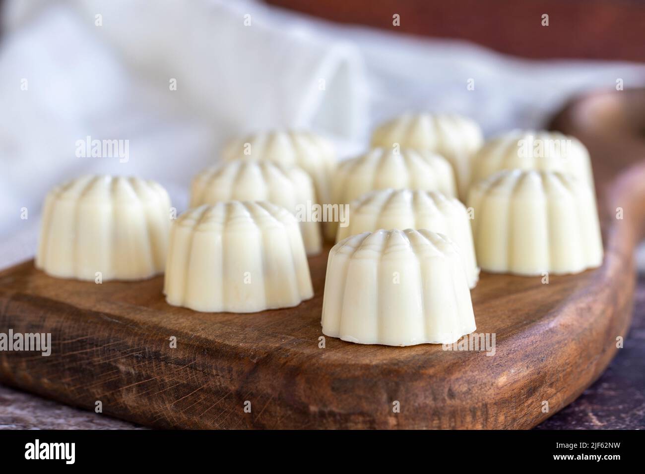White chocolate. Special mussel-looking chocolate. Special chocolate on ...