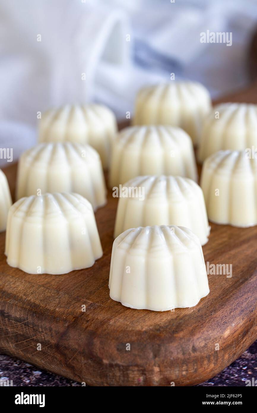 White chocolate. Special mussel-looking chocolate. Special chocolate on ...