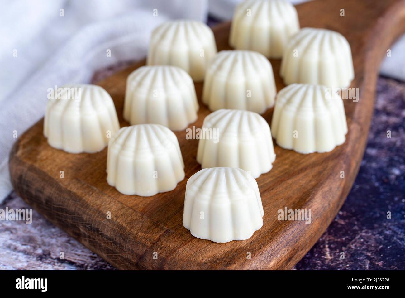 White chocolate. Special mussel-looking chocolate. Special chocolate on ...