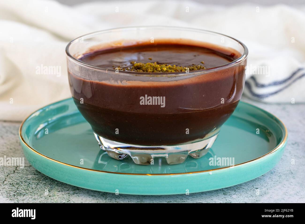 Supangle dessert or sup dessert on stone background. Chocolate pudding ...