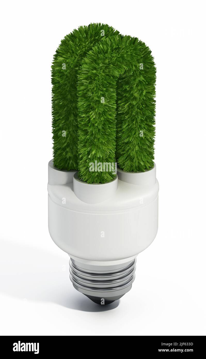 Green fluorescent light bulb isolated on white background. 3D ...