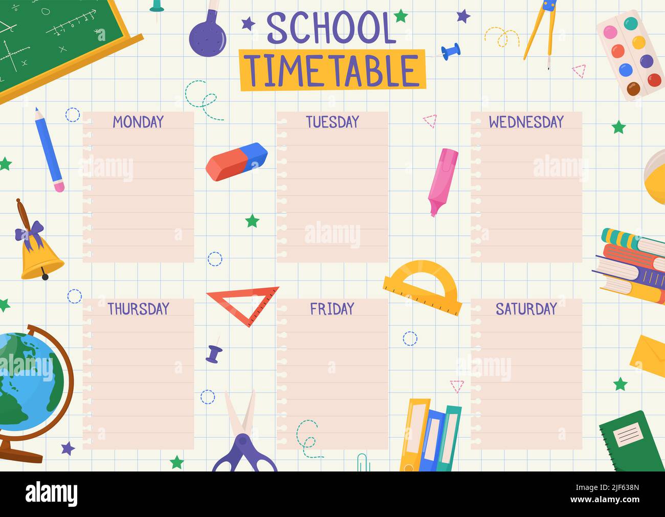 Cute childish school timetable, weekly classes schedule for kids with ...