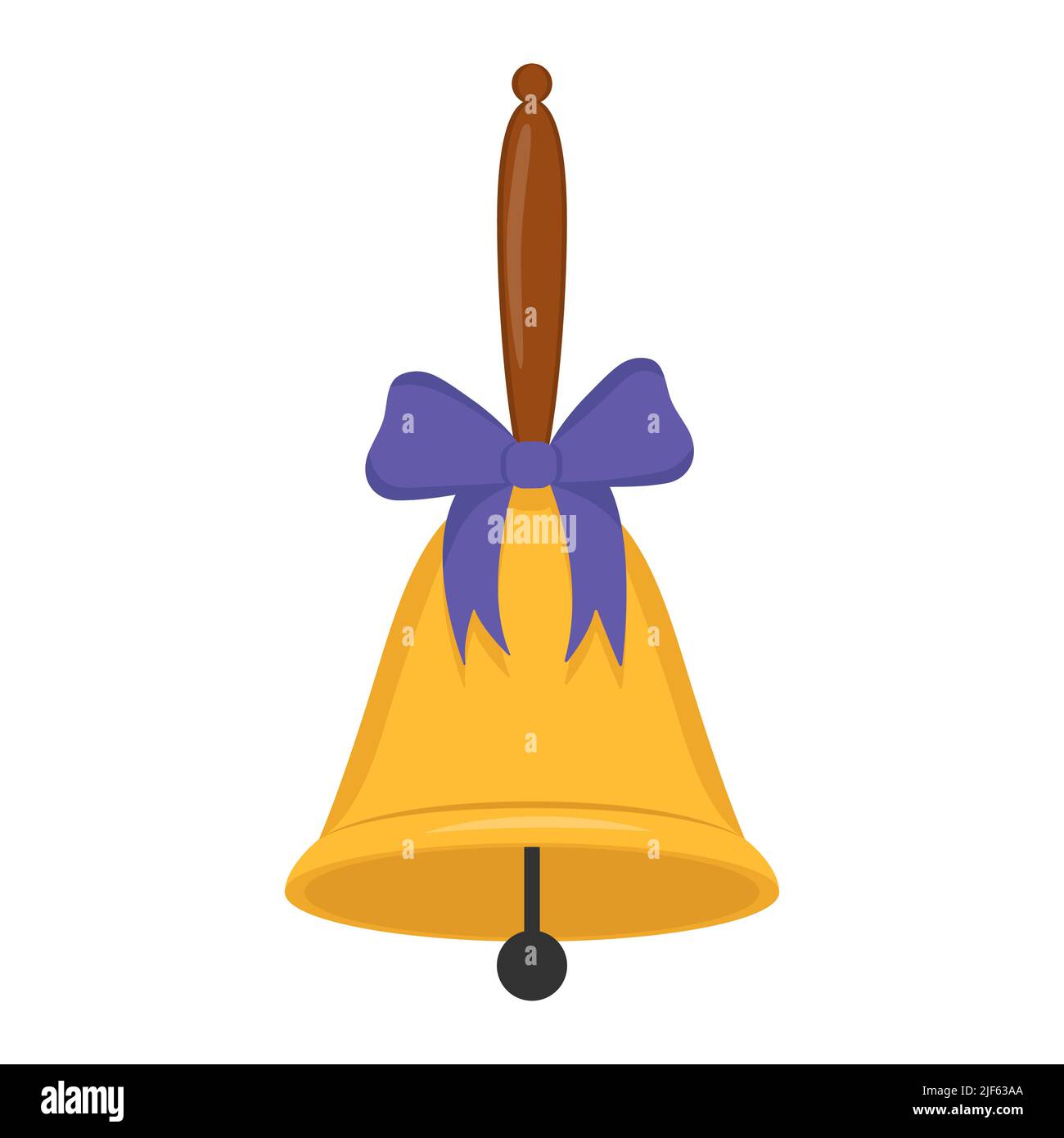 School bell with purple bow isolated on white background. Flat vector ...