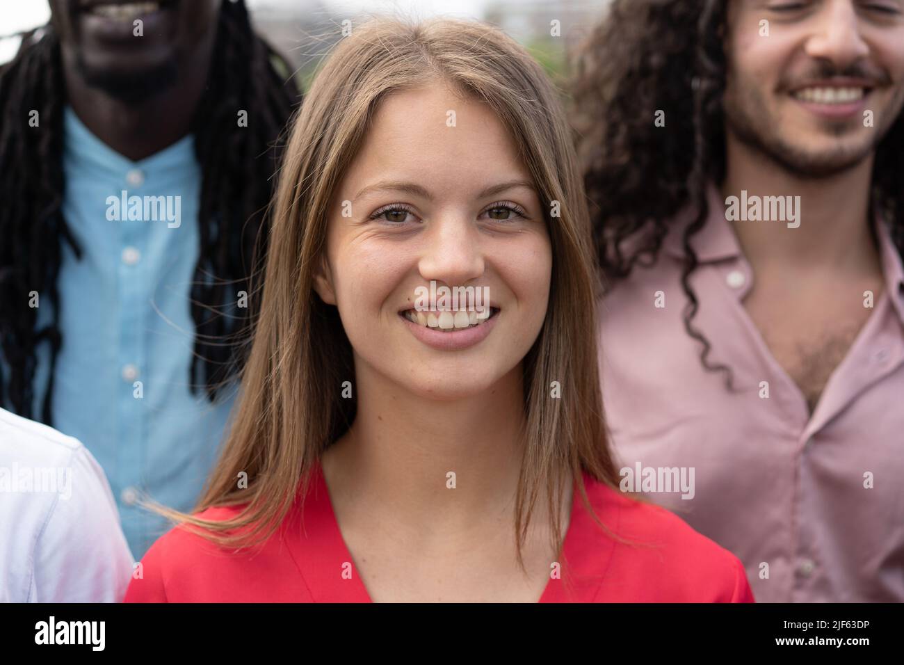 Multiethnic gen z group of people smiling looking at the camera ...