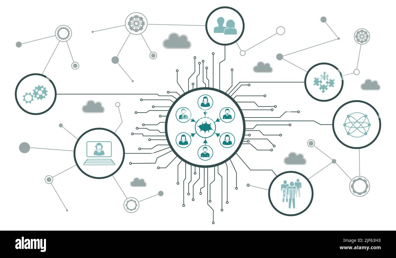 Concept of meeting with connected icons Stock Photo - Alamy