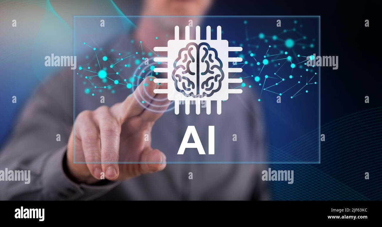 Man touching an ai concept on a touch screen with his finger Stock ...