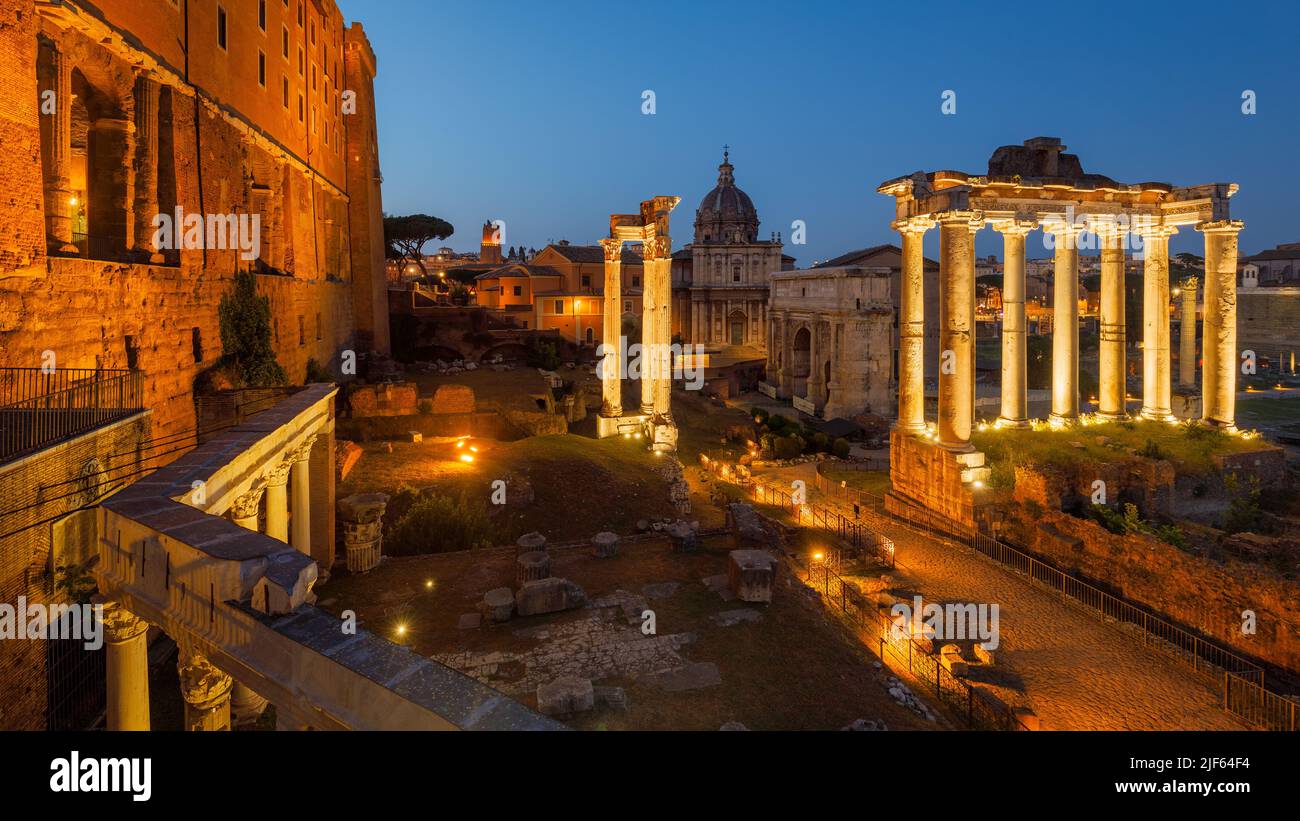 The Roman Forum (latin name Forum Romanum) at night, plaza of the ...