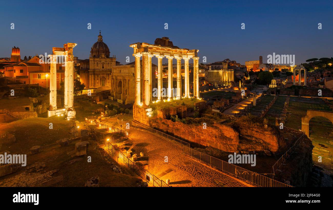The Roman Forum (latin name Forum Romanum) at night, plaza of the ...