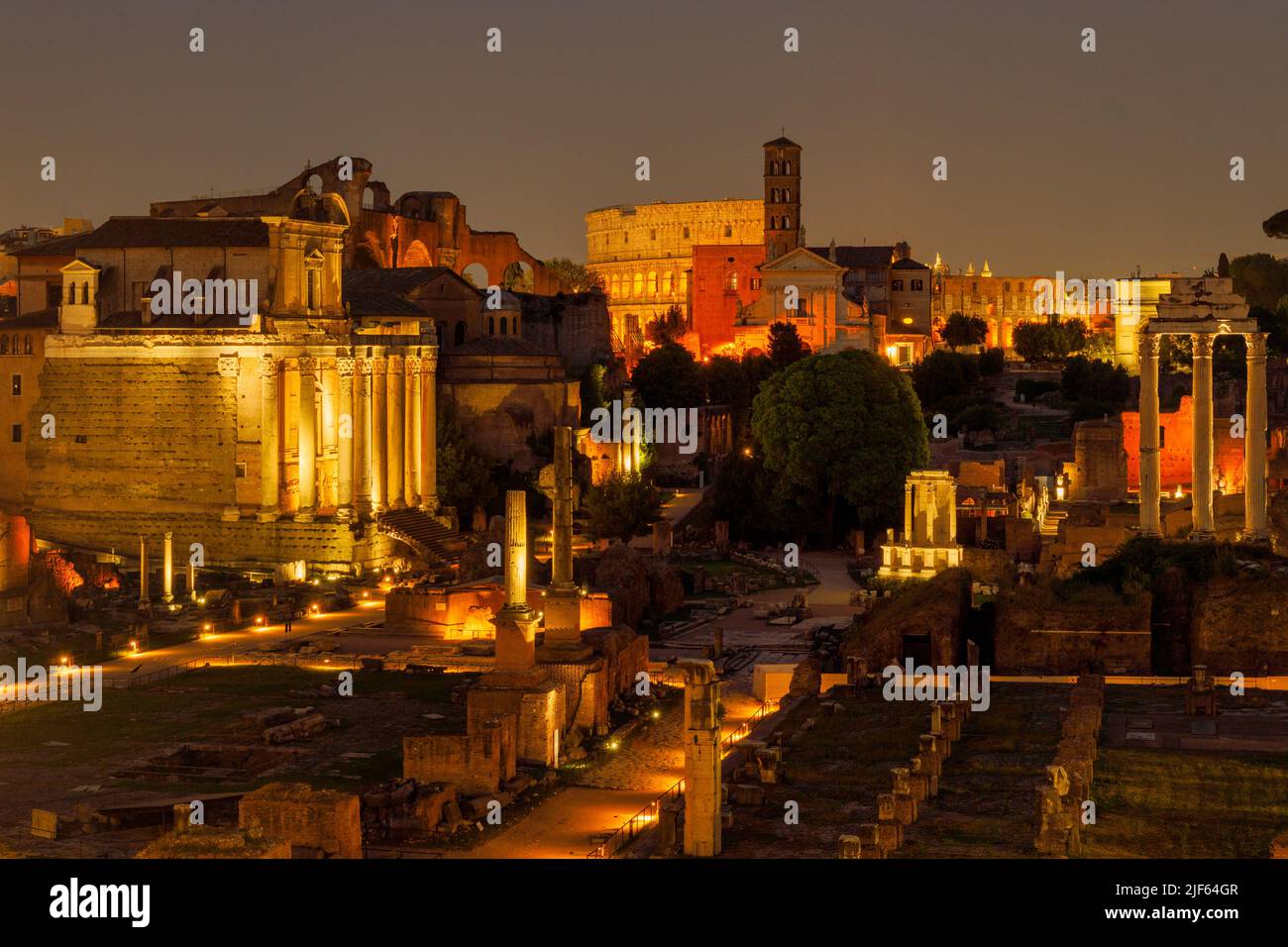 The Roman Forum (latin name Forum Romanum) at night, plaza of the ...