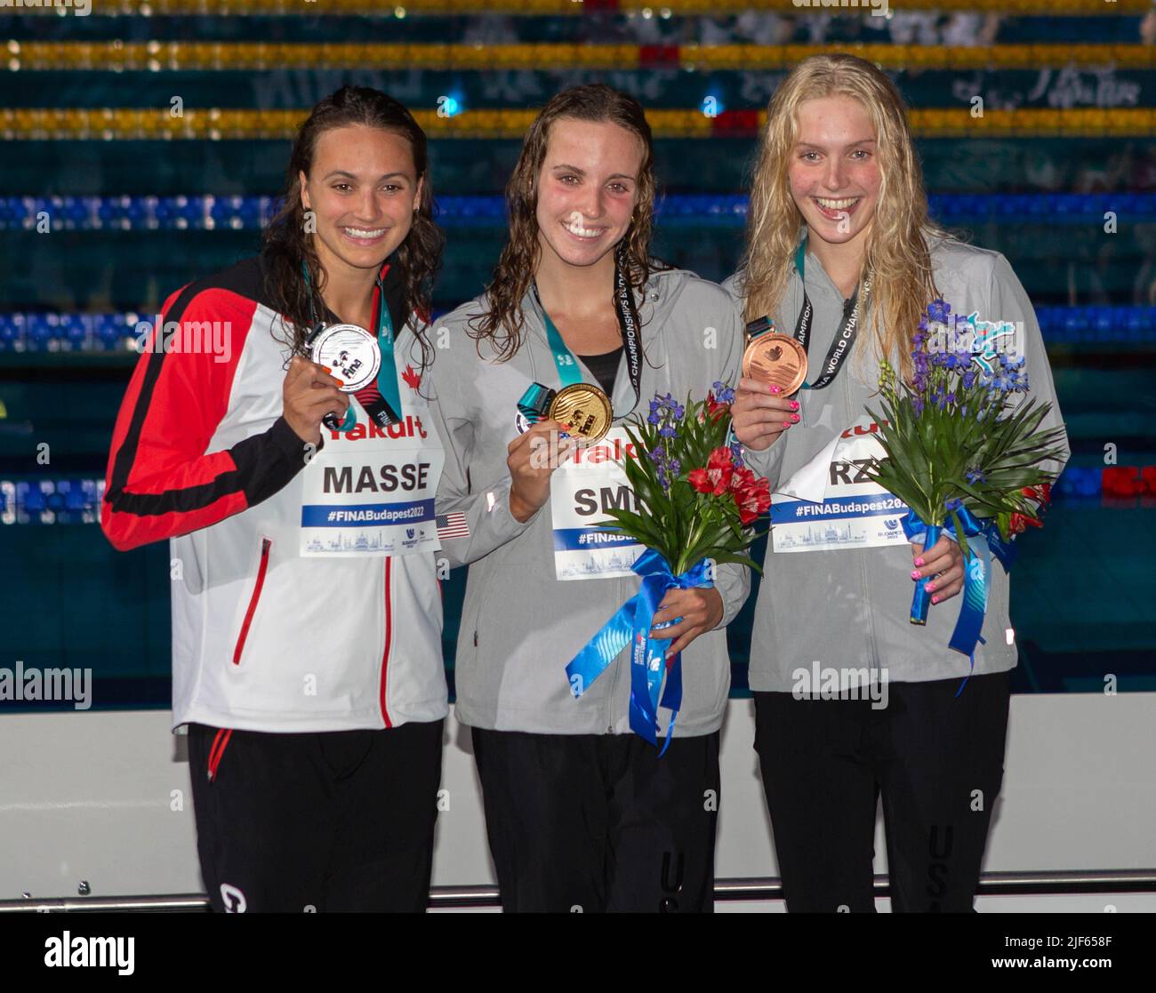 Killie Masse of Canada , Regan Smith and Claire Curzan of USA Podium ...