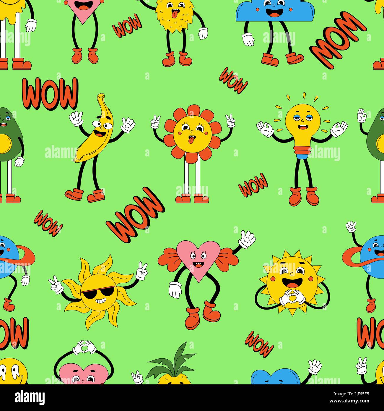 Retro psychedelic seamless patterns, groovy backgrounds. Vector hippy ...