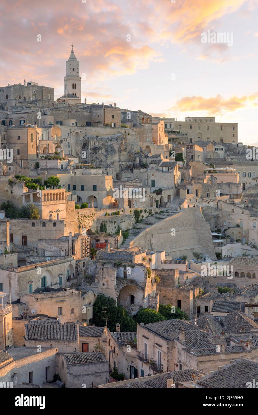 Stunning view of the village of Matera during a beautiful sunset ...