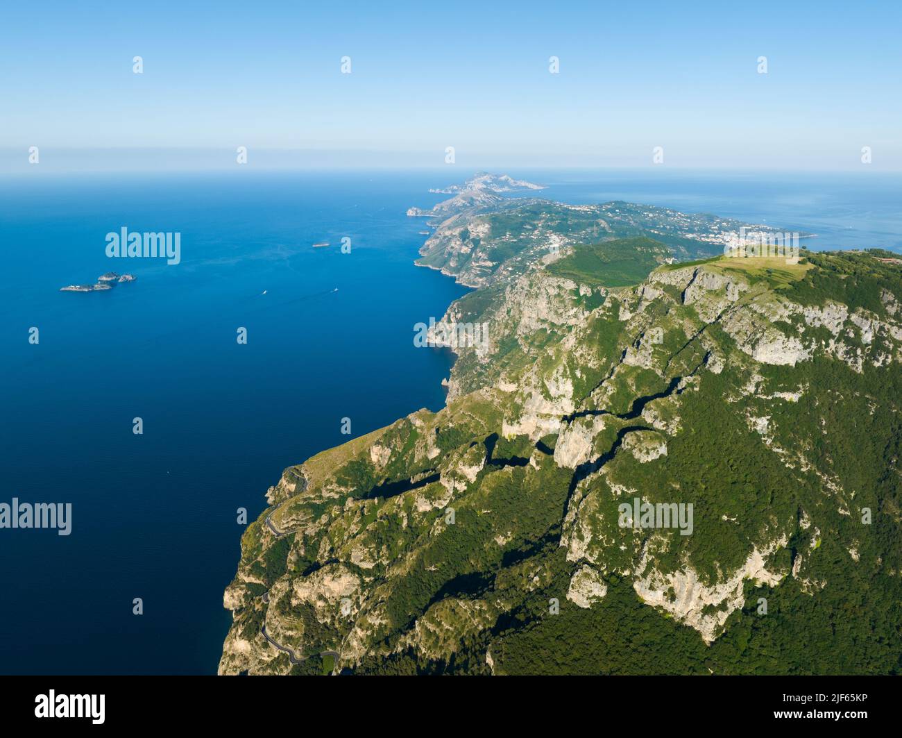 View from above, stunning panoramic view of the Amalfi Coast with Capri ...