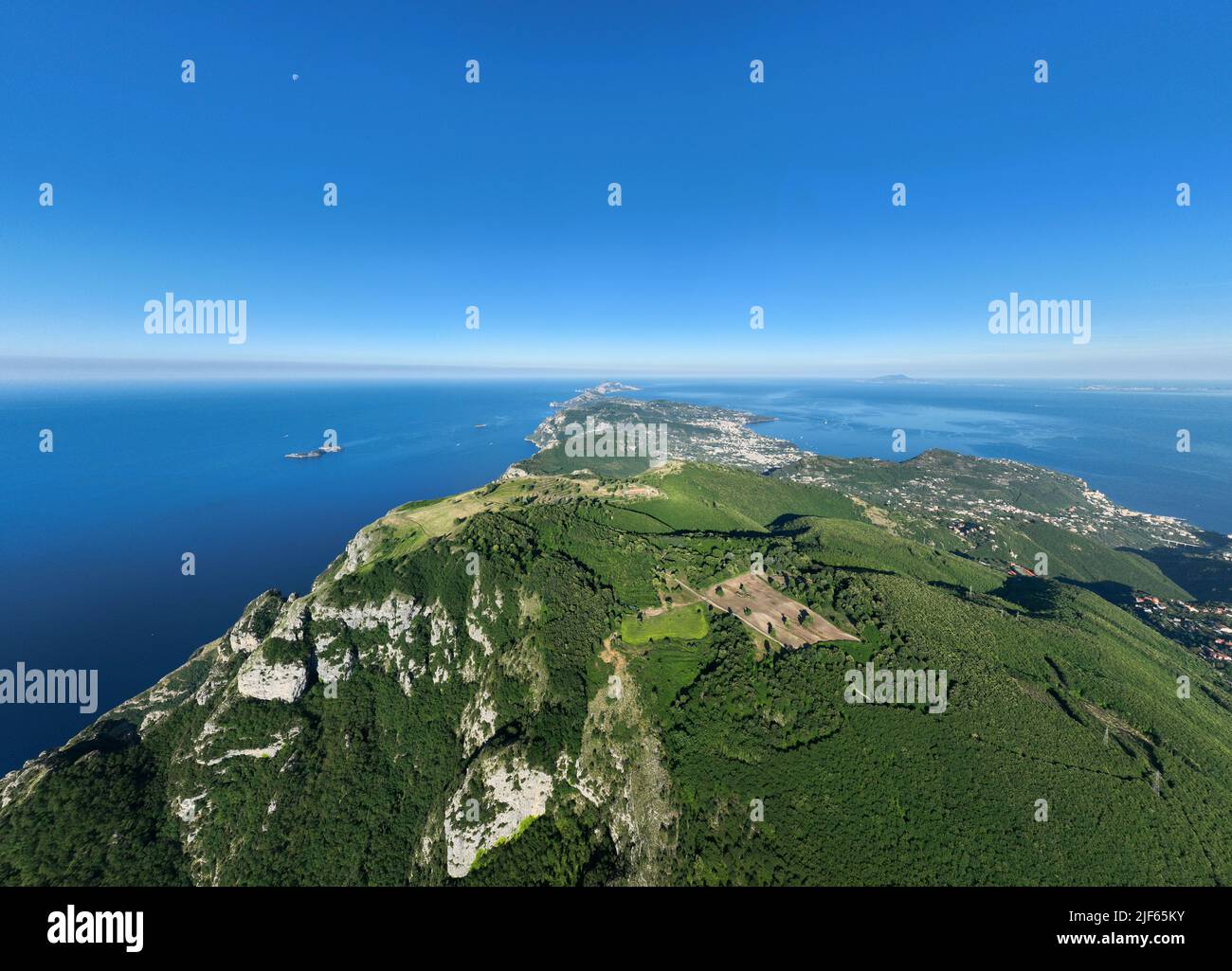 View from above, stunning panoramic view of the Amalfi Coast with Capri ...