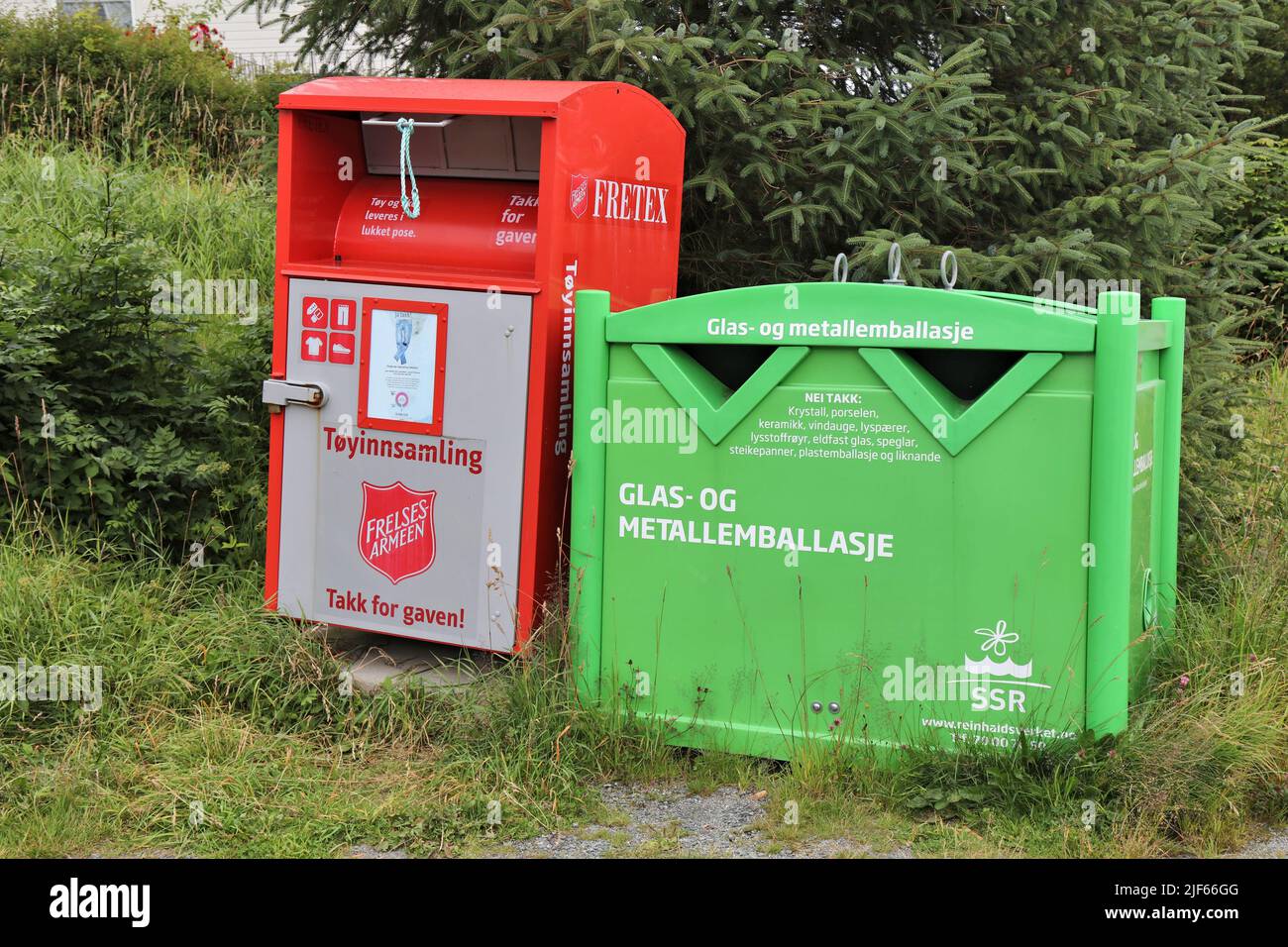 ALESUND, NORWAY - JULY 27, 2020: Container for second-hand clothes ...