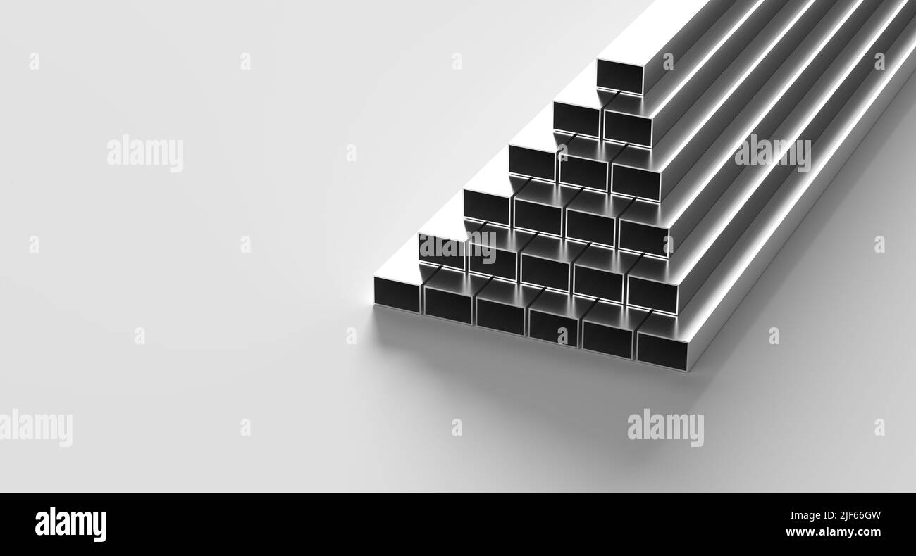 Aluminium or steel profiles background. Stack of alumunium or steel ...