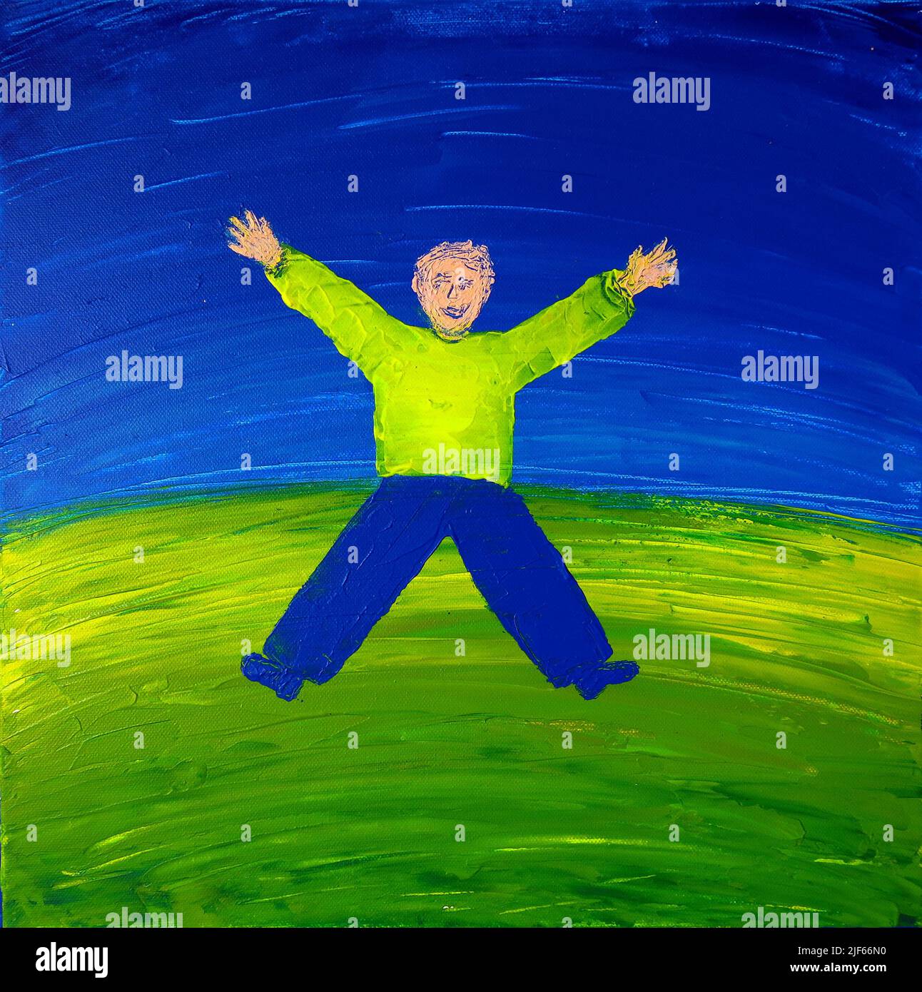 Ukrainian man happy to be alive - art painting Stock Photo - Alamy
