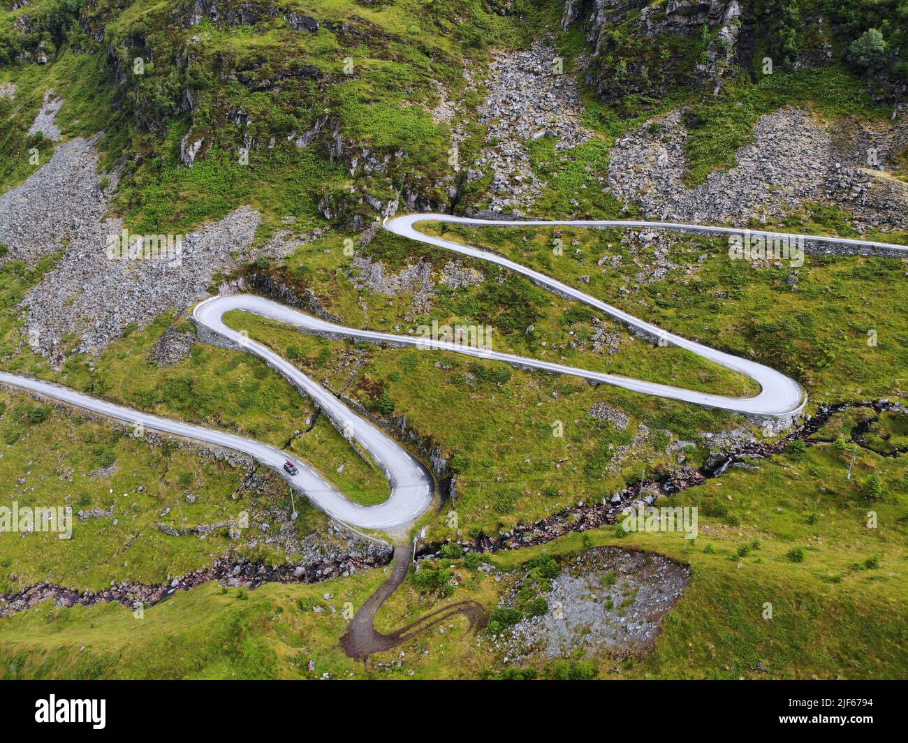 Norway winding road drone view. Landscape of Hoddevik in Stadlandet ...