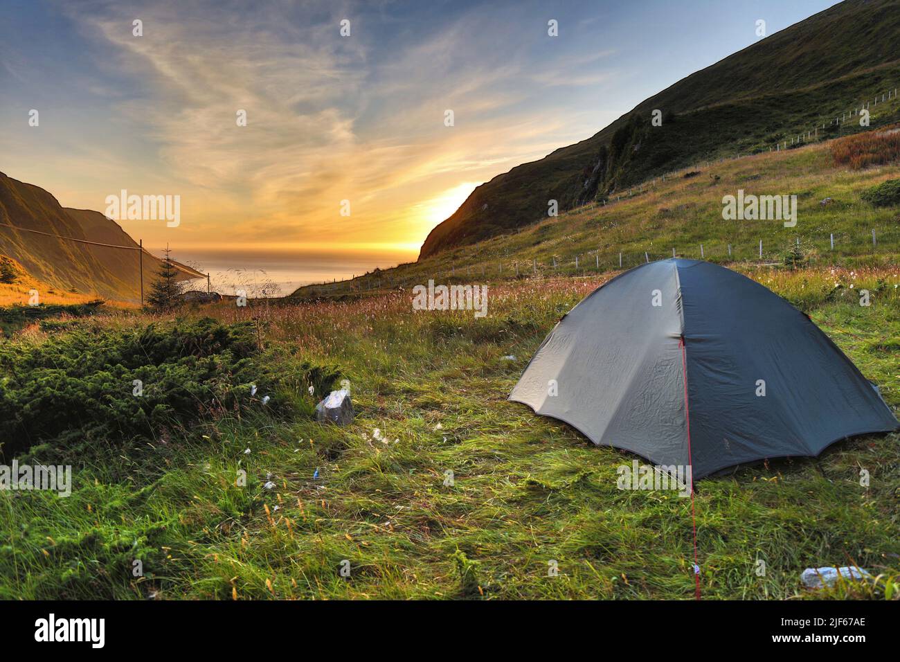 Norway camping sunset landscape. Stadlandet peninsula outdoor vacation ...