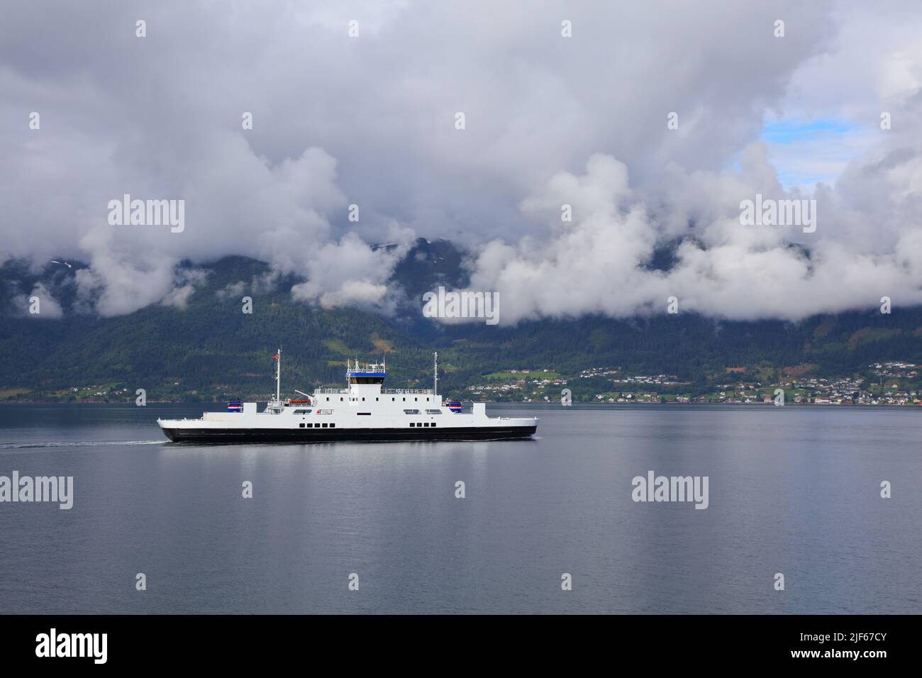 Norway fiord ferry crossing. Passenger and car ferry vessel across ...
