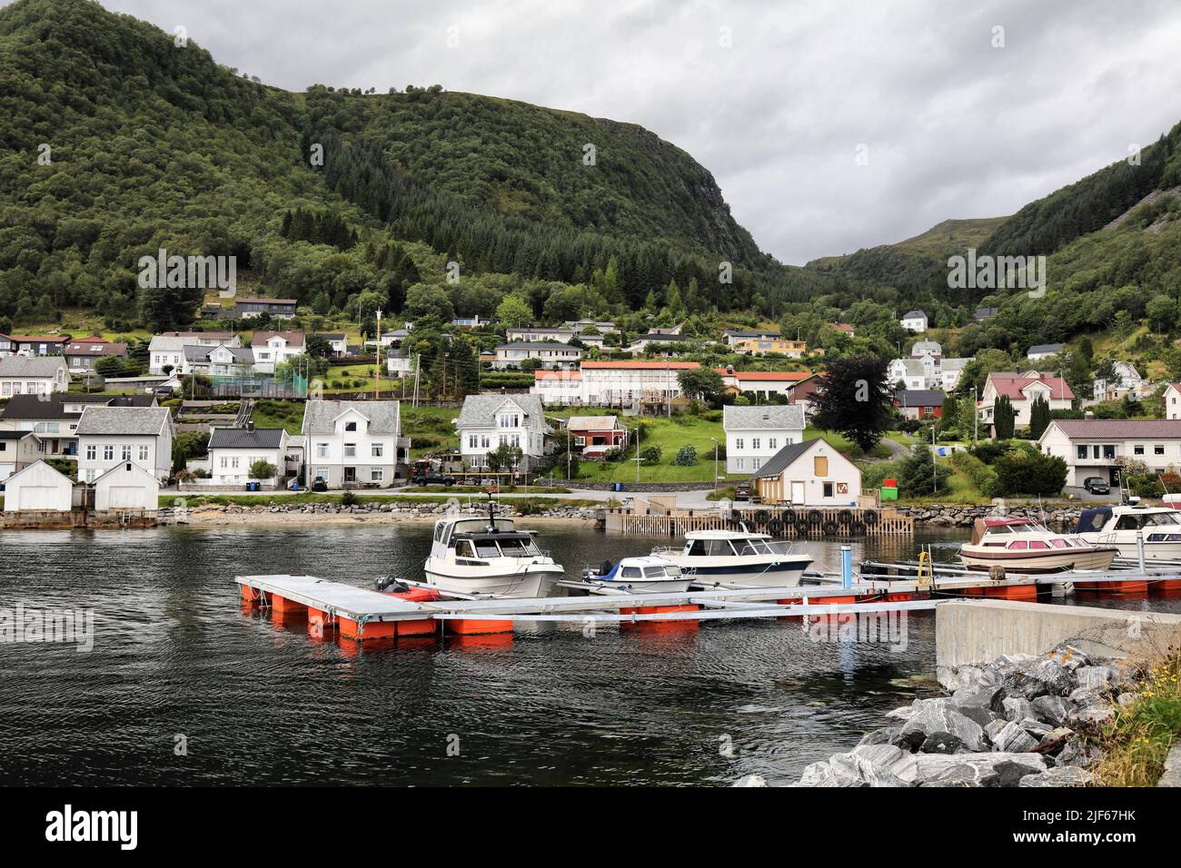 Norway fishing harbor. Brandal town in Hareid municipality of Sunnmore ...