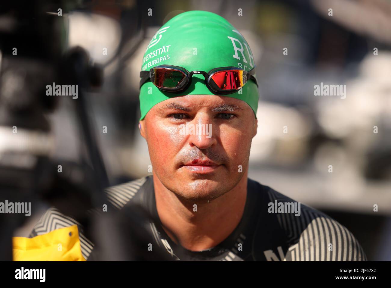 Duesseldorf, Germany. 30th June, 2022. Long-distance swimmer Joseph Heß ...
