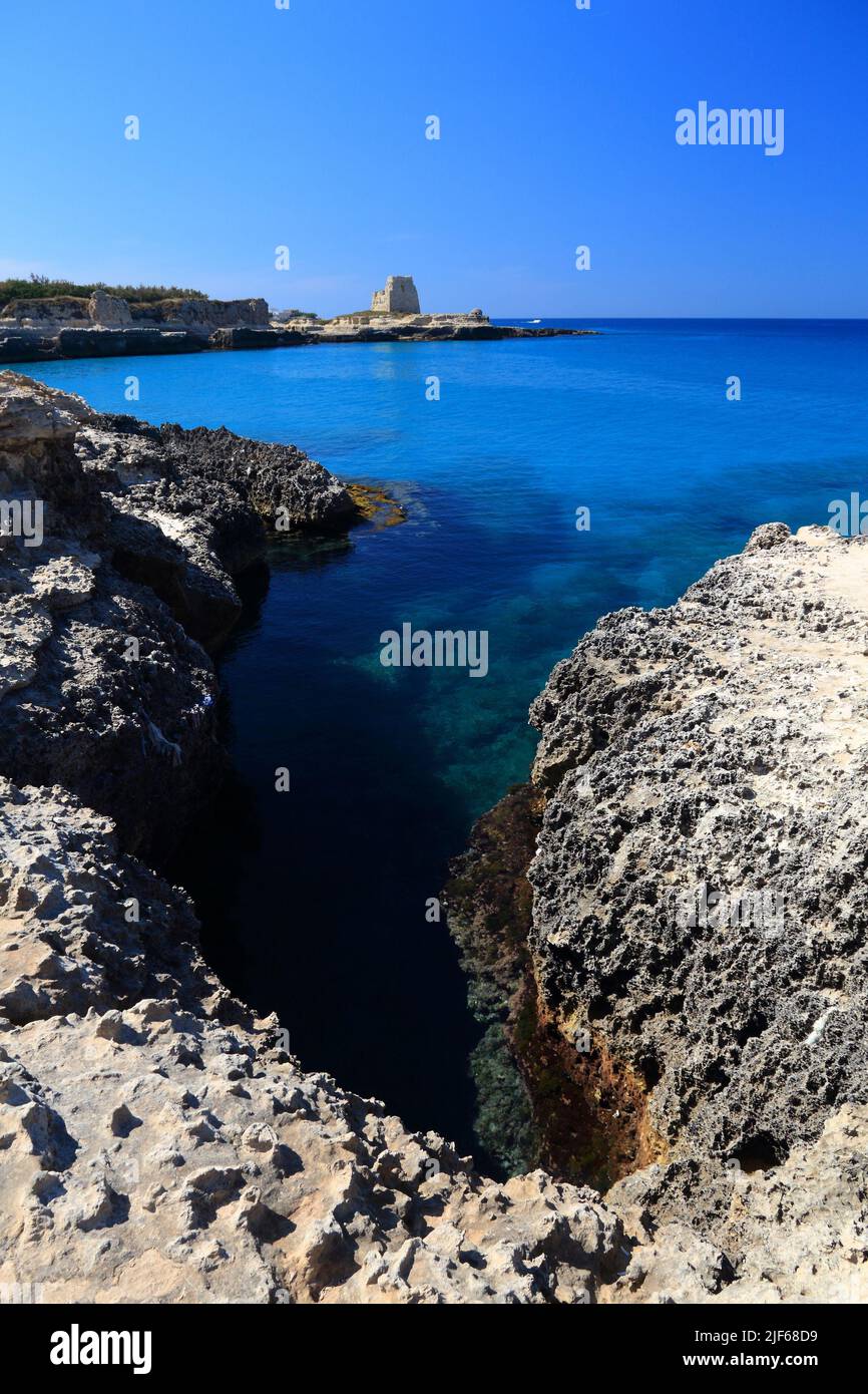 Salento Italy coast landscape. Roca Vecchia in Apulia region Stock ...