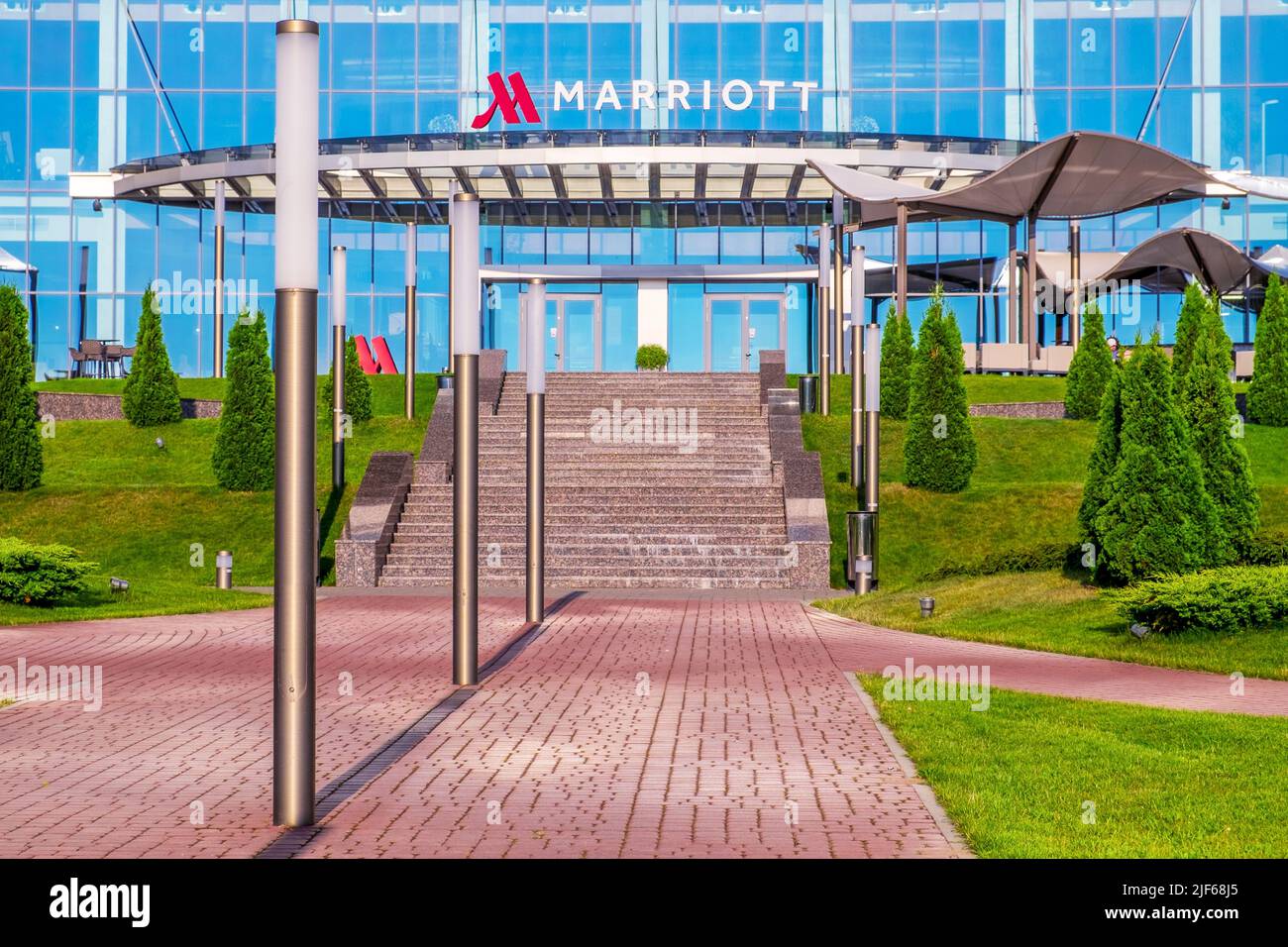 Minsk, Belarus - June 30, 2022: Entrance to the Marriott Hotel Stock ...