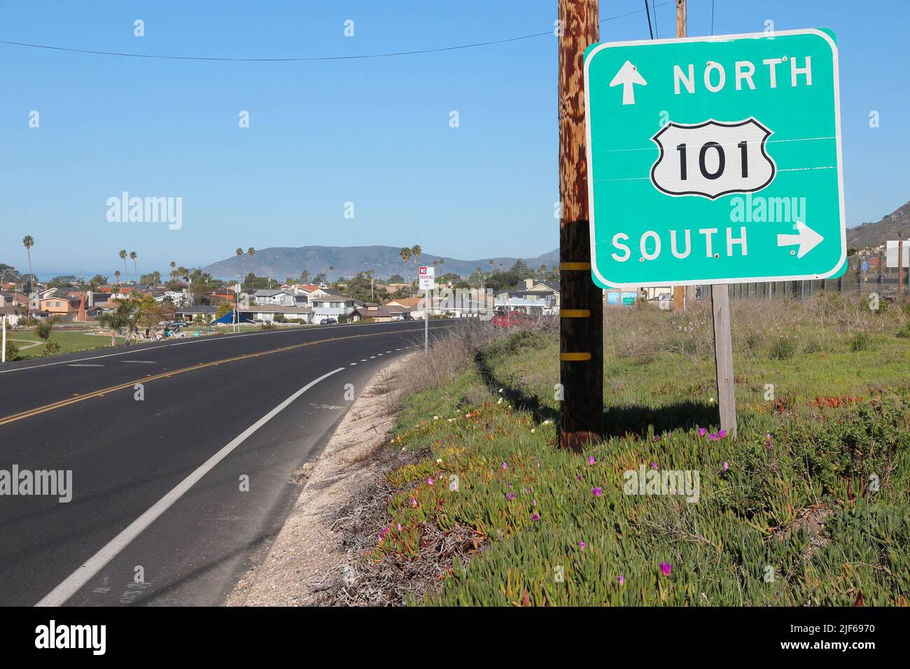 Pacific Coast Highway directions. California Highway 101 sign Stock ...