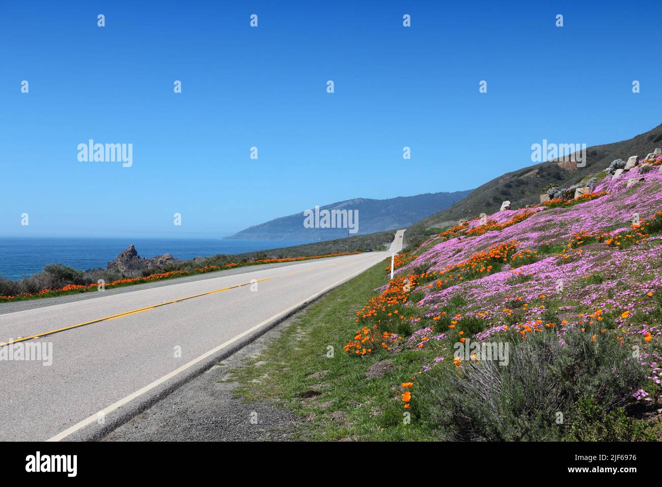 California Pacific Coast Highway scenic drive. Cabrillo Highway with ...
