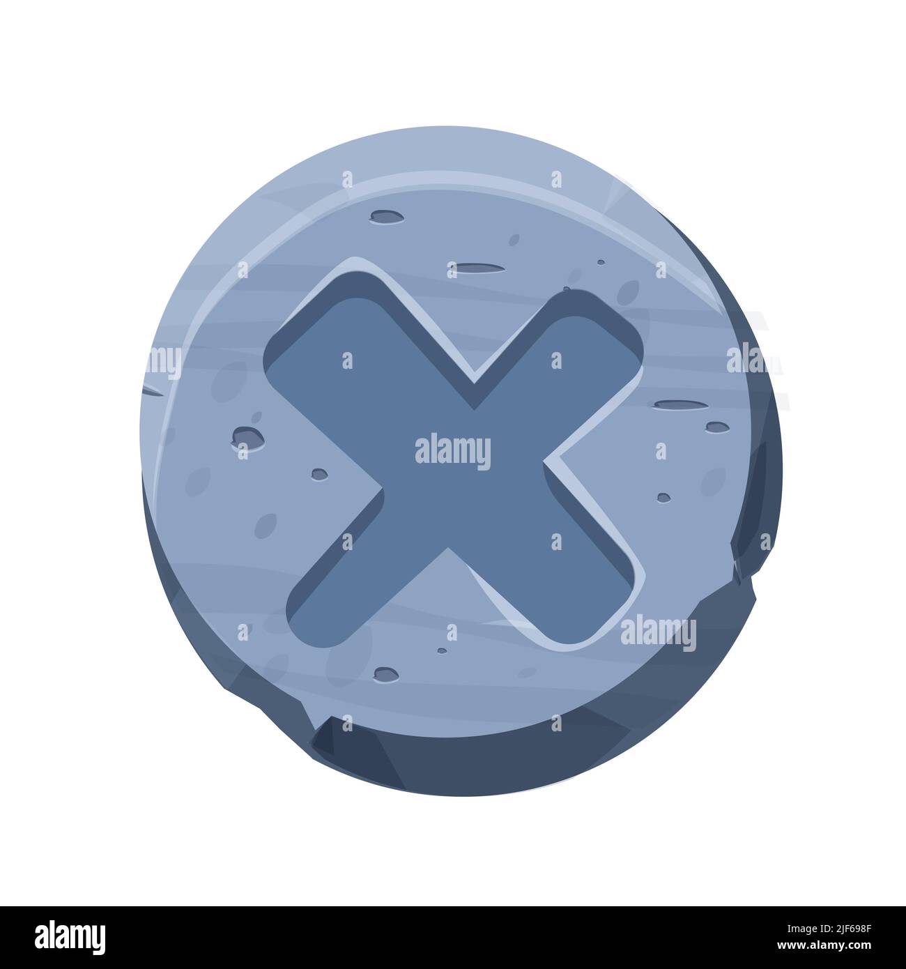 Stone close button game interface, menu element, cross shape in comic ...